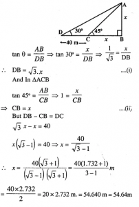 Height and Distances Chapter-22 Concise Solutions ICSE Maths Class 10 ...