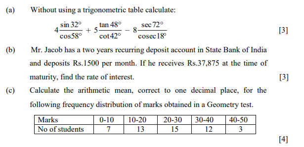 Specimen ICSE Mathematics 2019 Class-10 - ICSEHELP