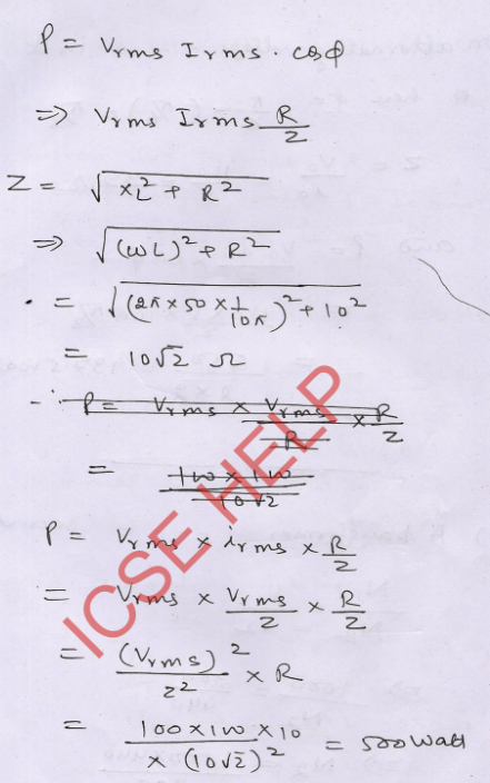 Power Consumed in AC Circuits Numerical Class-12 Nootan ISC Physics ...