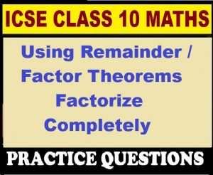 Using Remainder Factor Theorems Factorise Completely Class 10 Concise ...