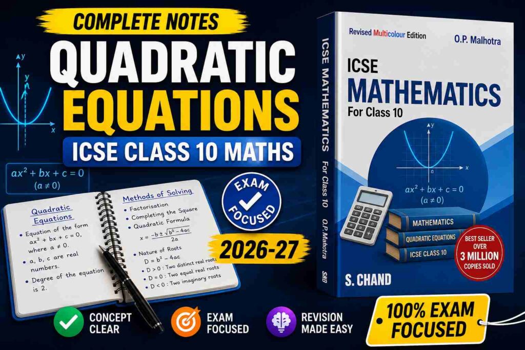Quadratic Equations ICSE Class 10 Maths Notes 2026-27